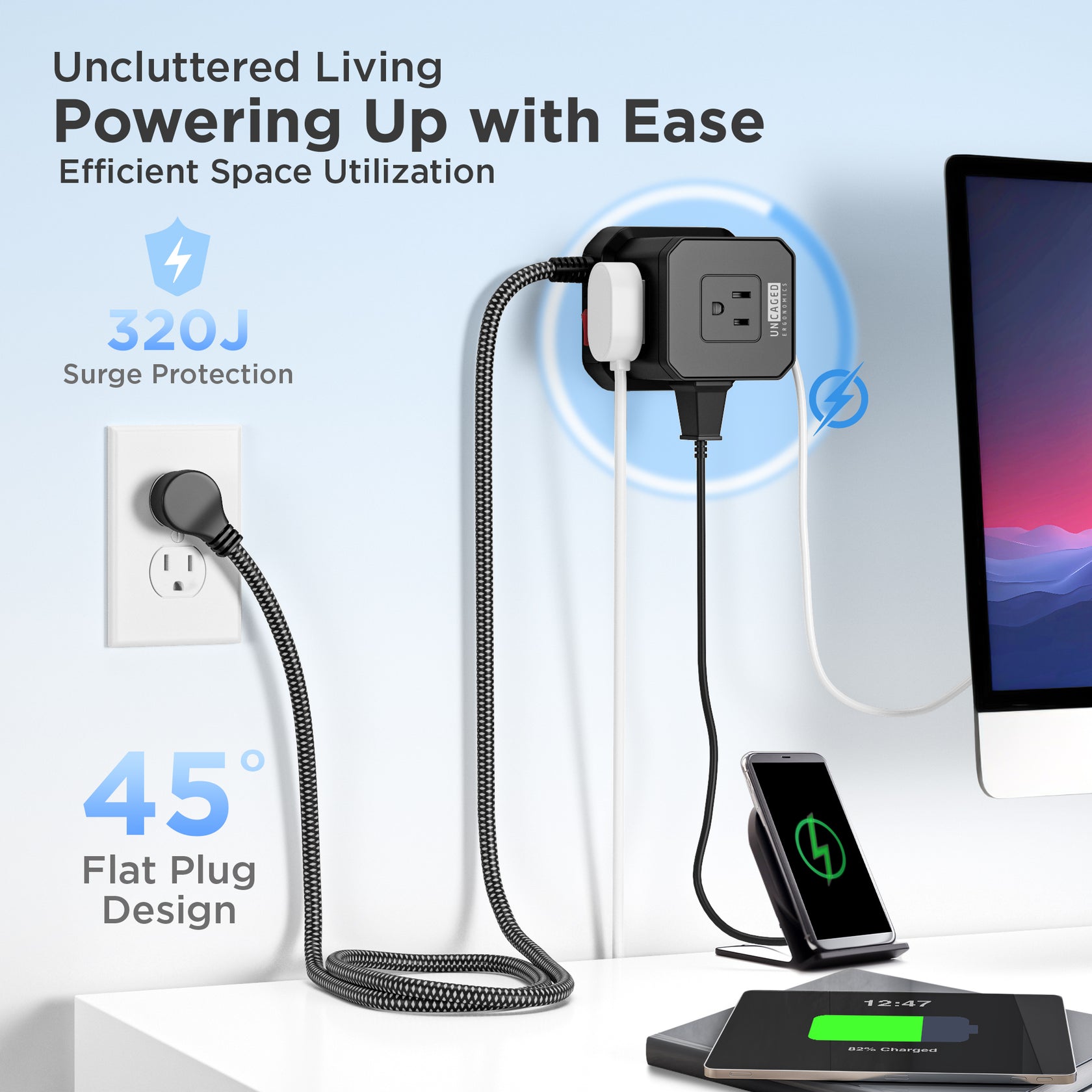 Cube Surge Protector Power Strip with USB Ports 10 ft extension cord ...