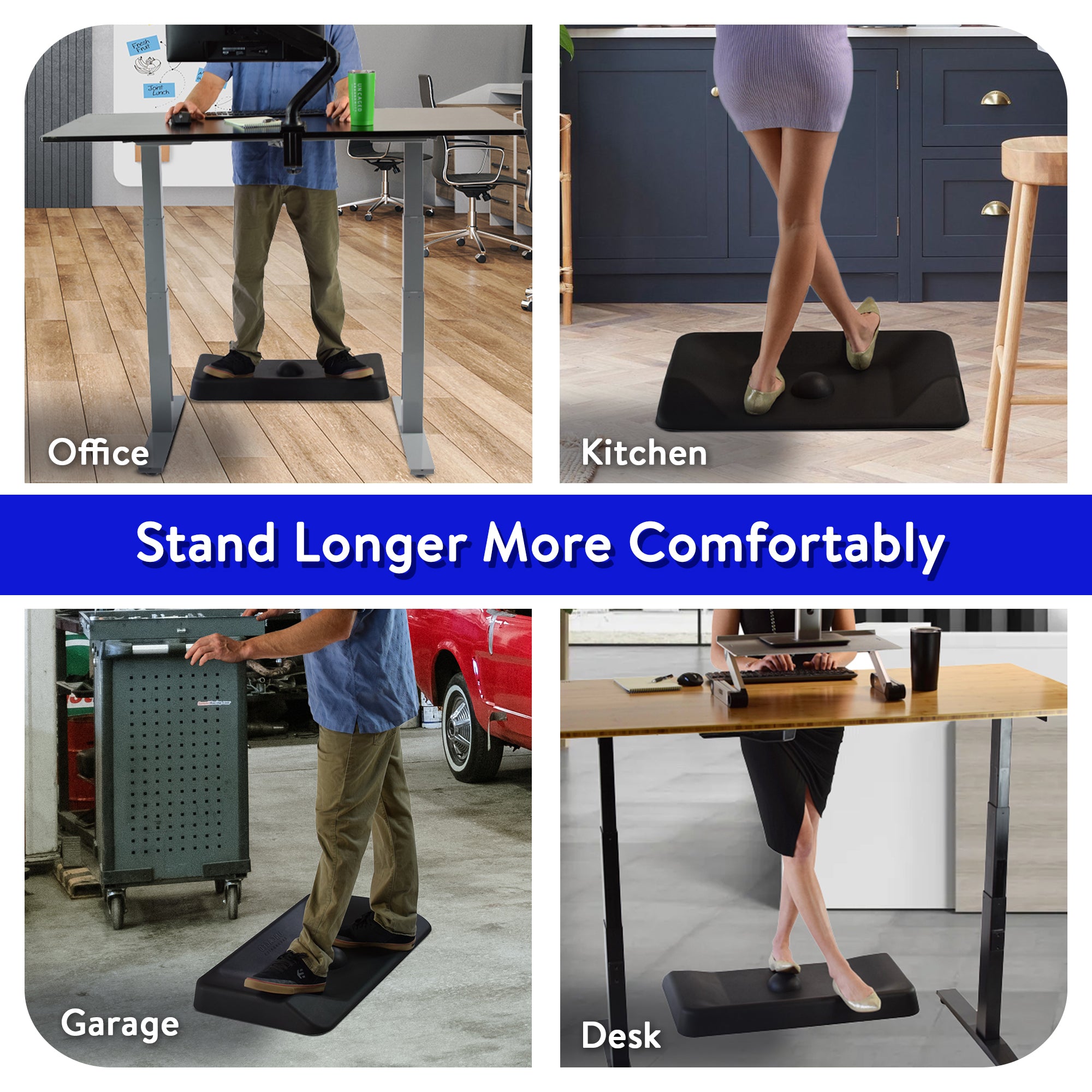 Ergonomic Standing Desk Mat: Cushioned Anti-Fatigue Office Floor Mats ...