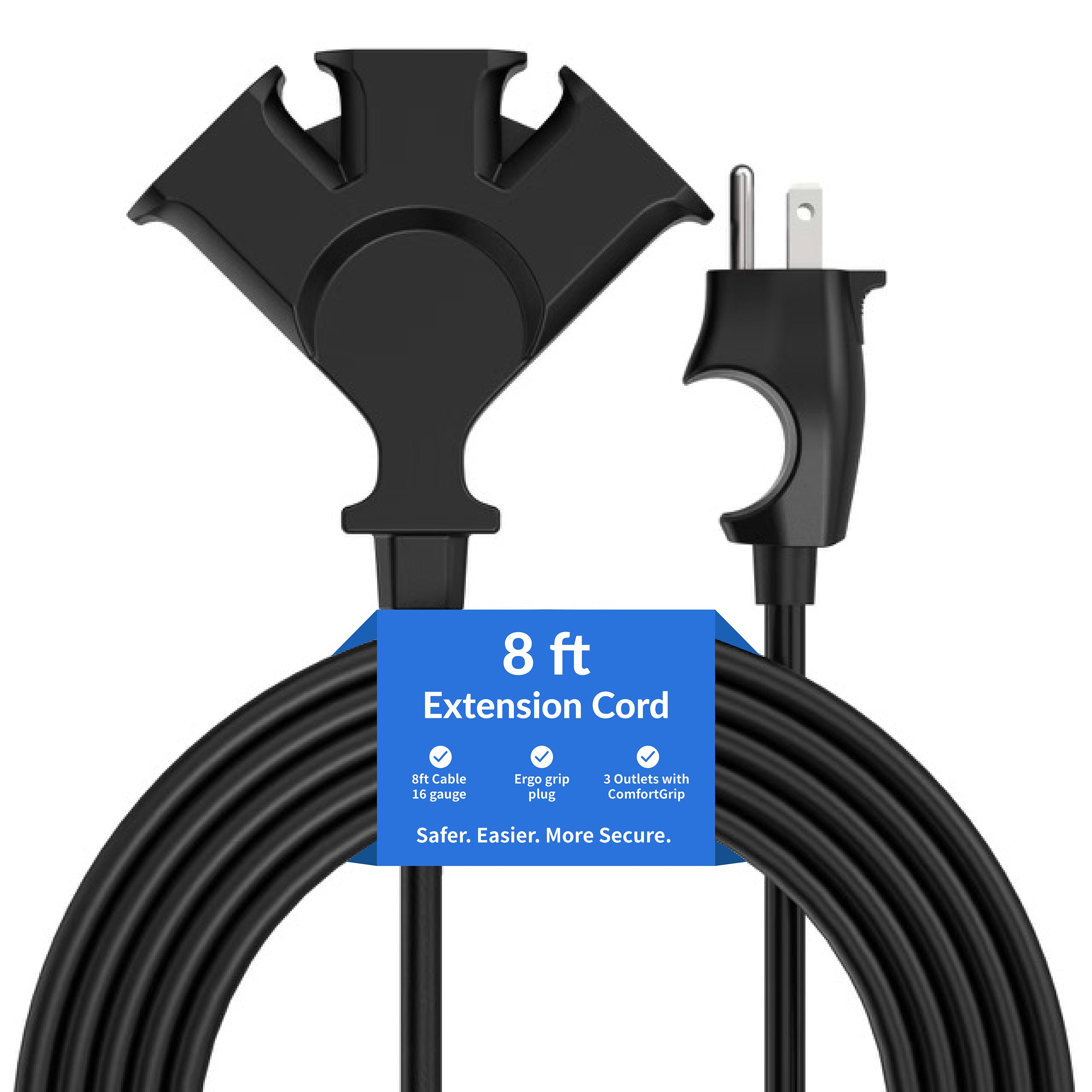 Comfort Grip 3-Outlet Extension Cord | ErgoGrip Plug & ETL Certified ...