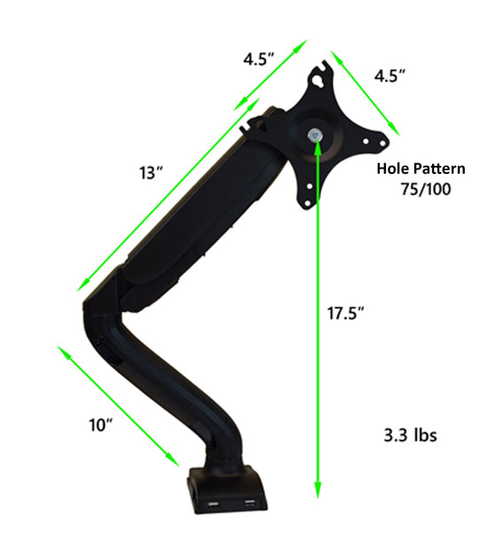 Single Computer Monitor Arm Desk Mount with USB Ports Adjustable ...