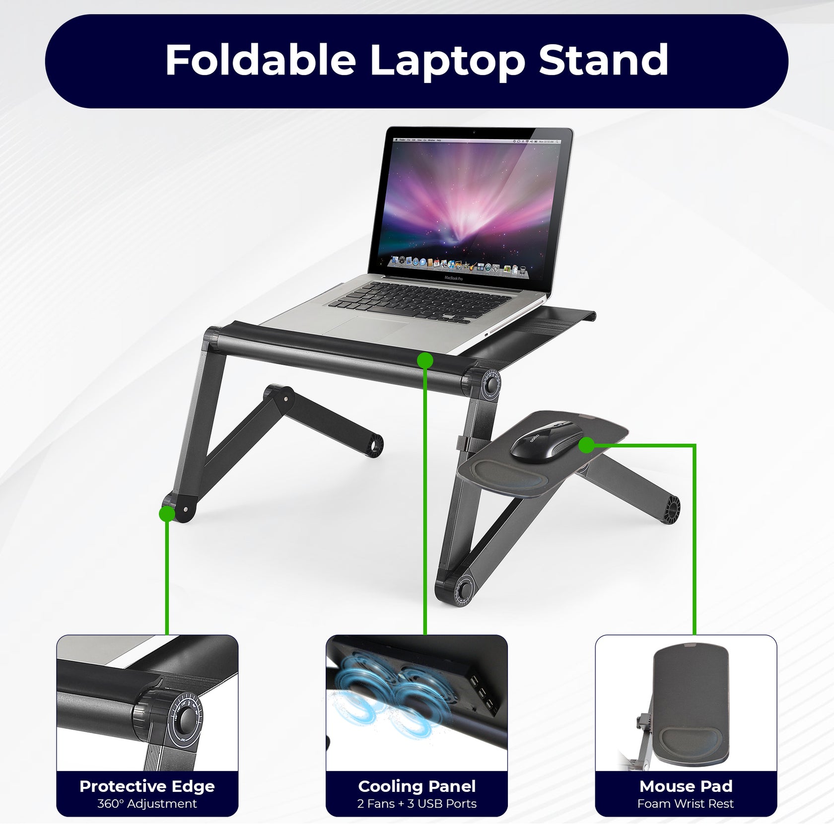 WorkEZ Cool adjustable laptop stand lap desk for bed fans usb ports ...